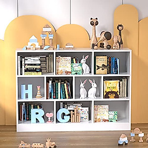 Cozy Castle White Bookshelf, 3-Tier Open Shelf Bookcase, 10 Cube Storage Organizer with Anti-Tilt Device, Freestanding Book Storage Shelves for Bedroom, Living Room