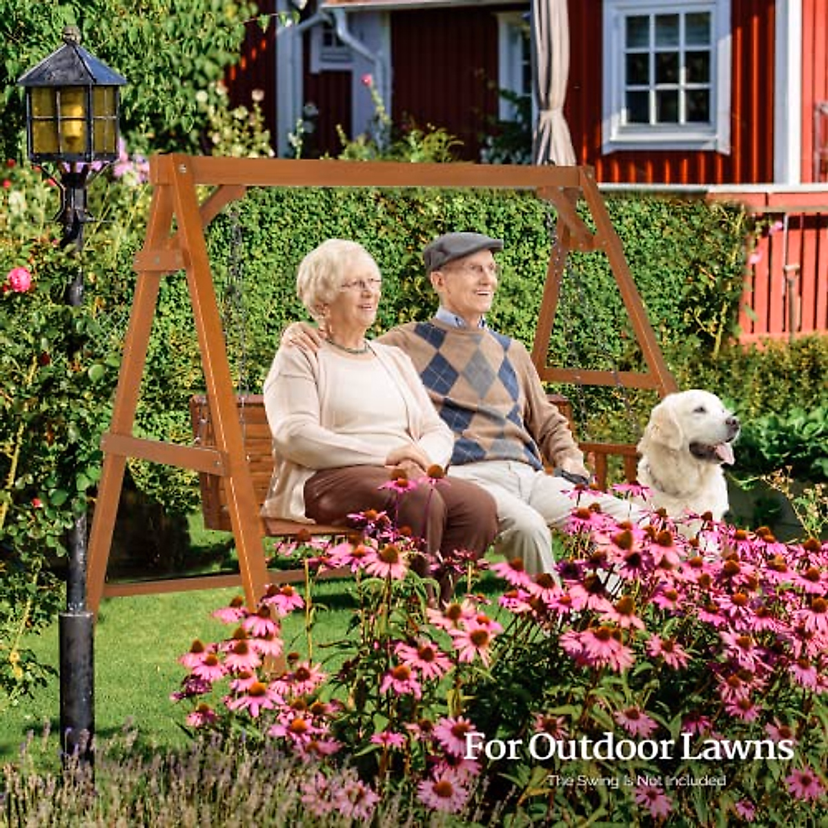 VINGLI Heavy Duty 660 LBS Wooden Swing Frame with Extra Bottom Connection Board, Upgraded A-Frame Porch Swing Bench Stand for Indoor & Outdoor