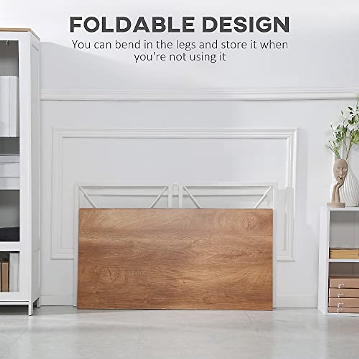 HOMCOM Folding Computer Desk, 47.25" Wide Home Office Writing Desk with Metal Frame, Natural
