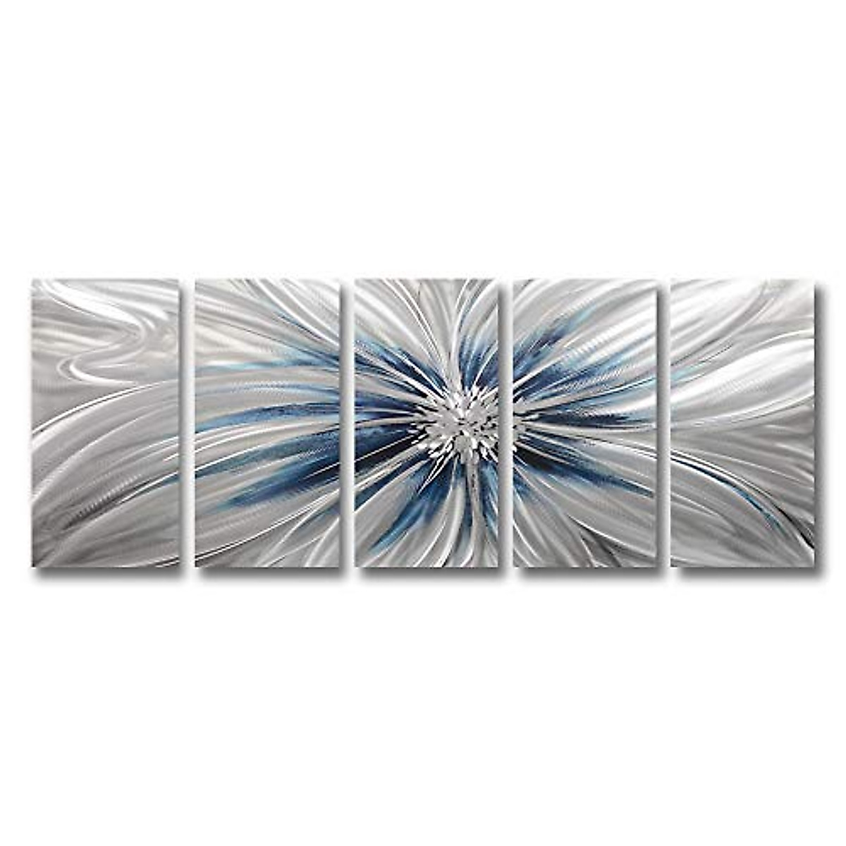 RICHSPACE ARTS Contemporary Metal Wall Art Blue and Silver Modern Sculpture Decor for Living Room 3d Flower Aluminum Artwork for Home and Office
