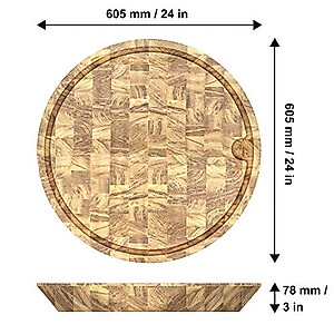 INTERBUILD REAL WOOD Heavy Duty Cutting Board (Butcher Block) with Juice Groove - 24" Round - Clear Oak