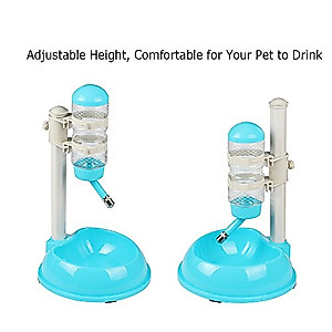 Pawow Pet Dog Cat Automatic Water Food Feeder Bowl Bottle Standing Dispenser with Detachable Pole Height Adjustable Automatically Drinking Water Bottle 500ML (Blue)