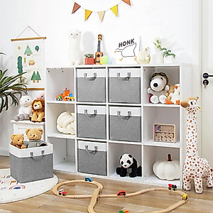 GRANNY SAYS 12x12 Storage Cubes, Cube Storage Bins with Metal Frame, Foldable Cube Storage Organizer, Closet Storage Baskets, Storage Cube Bins, Storage Bins for Shelves, White&Gray, 4 Pack