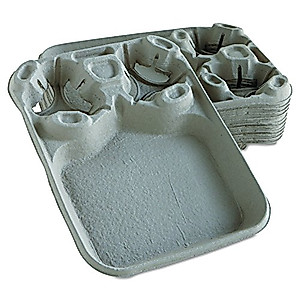 Huhtamaki 20990 8-44 oz Cup Capacity, Beige Color, 2 Cup Carrier with Wide Compartment Molded Fiber Food Tray (Case of 100)