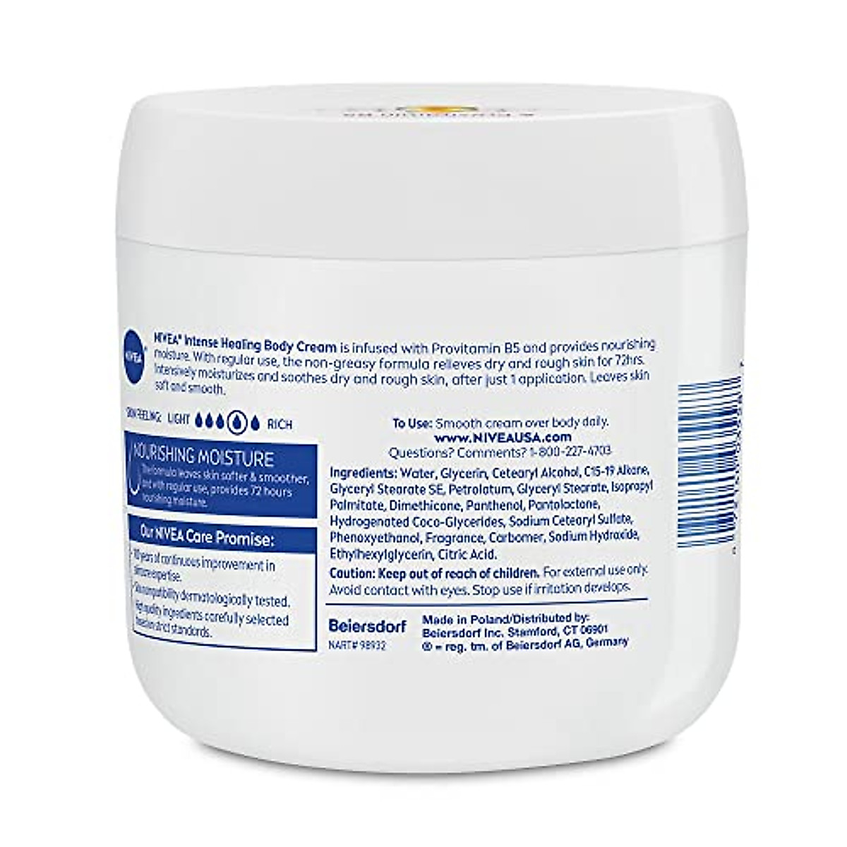 NIVEA Intense Healing Body Cream, Non-Greasy Daily Moisturizer for Dry Skin, Enriched with Provitamin B5, Moisturizes Up To 72 Hours, 13.5 Oz Jar