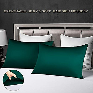 Qeeruim Home Satin Pillowcase for Hair and Skin, 2-Pack - Queen Size (20x30 inches) Silk Pillow Cases - Satin Pillow Covers with Envelope Closure, Green