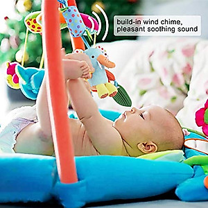 HAHA Baby Toys for 0 3 6 9 to 12 Months, Soft Hanging Crinkle Squeaky Sensory Learning Toy Infant Newborn Stroller Car Seat Crib Travel Activity Plush Animal Wind Chime with Teether for Boys Girls