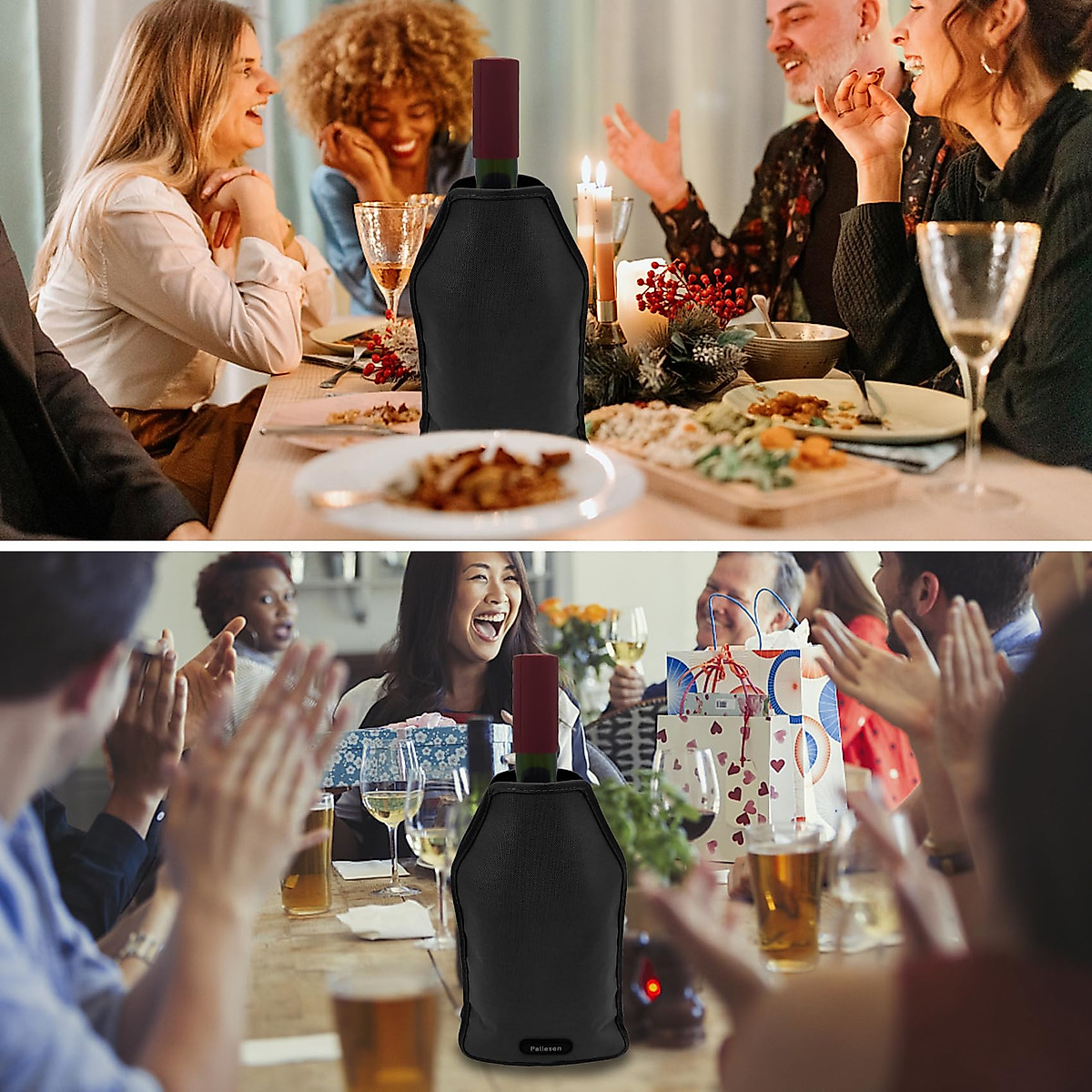Pallesen Portable Wine Cooler Sleeve - Reusable Bottle Chiller Keeps Red, White & Champagne Cool for 750ml Standard Size Bottles (Black)