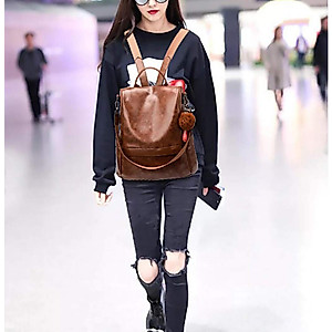 NAITOKE Women Backpack Purse PU Leather Anti-theft Lightweight Ladies Travel Backpack,6766-Brown