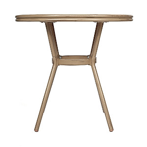 Flash Furniture Lourdes Indoor/Outdoor Commercial Bistro Table - Tempered Glass Top - PE Rattan - Lt NAT Bamboo Print Aluminum Frame - 31.5" - NAT/White