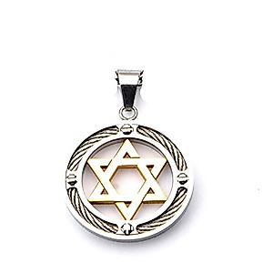 DIAMOND JEWELRY NY Jewish Star, Steel Gold Ip Star Of David With Cable Inlayed In Circle Pendant (Pendant Only)
