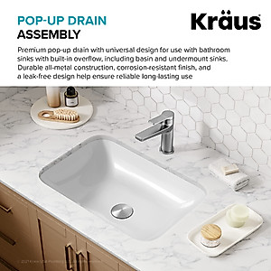 KRAUS Pop-Up Drain for Bathroom Sink with Overflow in Spot-Free Stainless Steel, PU-11SFS