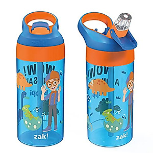 Zak Designs Blippi Kids Water Bottle with Spout Cover and Built-in Carrying Loop, Made of Durable Plastic, Leak-Proof Water Bottle Design for Travel (17.5 oz, Pack of 2)