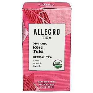 Allegro Tea, Organic Rose Tulsi Tea Bags, 20 ct