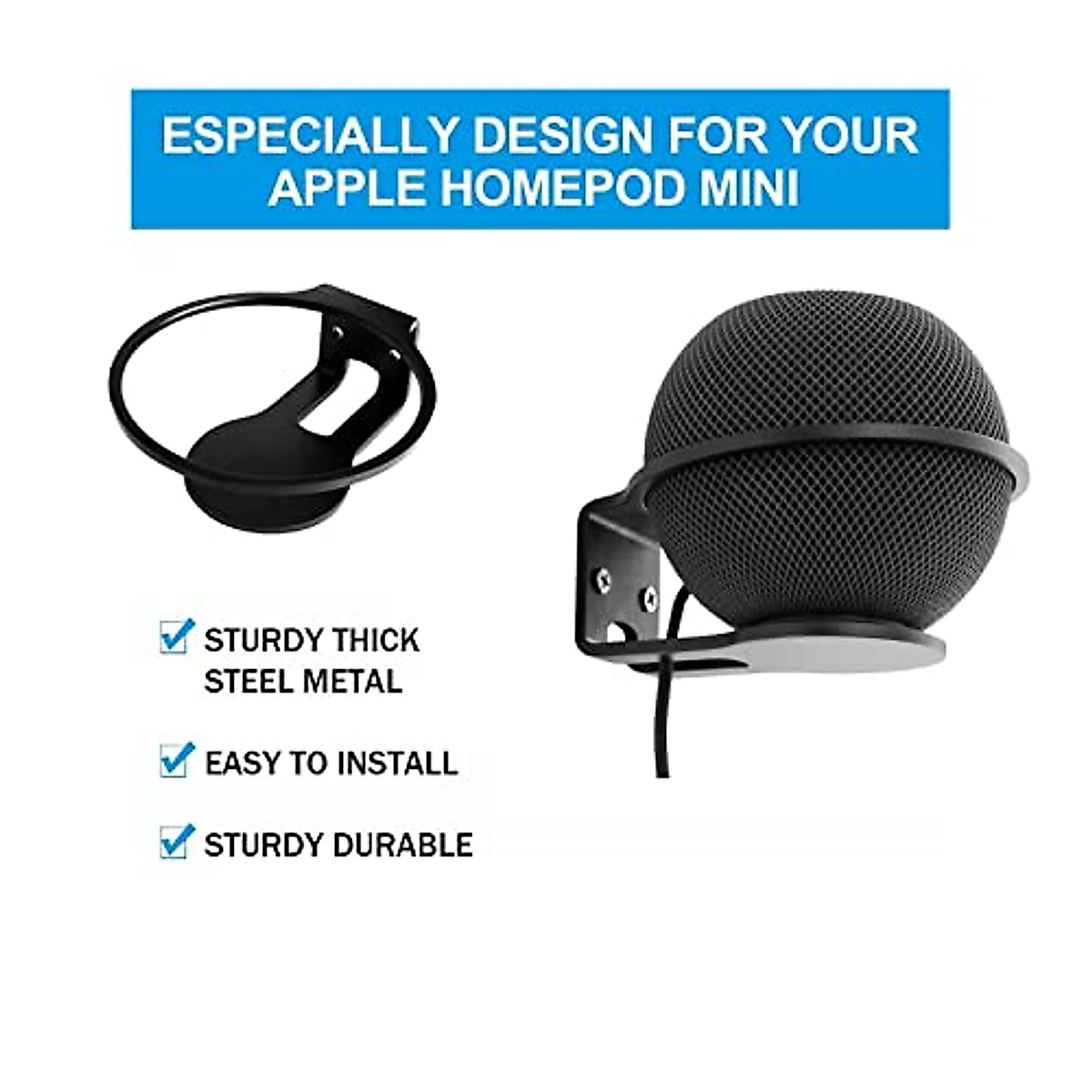 Wall Mount for HomePod Mini, Mini Speaker Wall-Mounted Sturdy Metal Mount (Black)