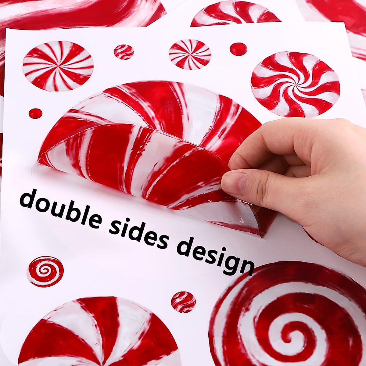 DULEFUN 8 Sheets Christmas Window Clings, Candy Window Decals Oil Painting Christmas Red Candy Stickers for Xmas Home Office School Decor Winter Glass Window Decoration