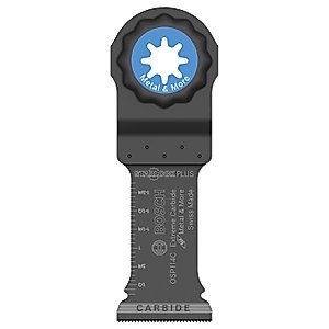 BOSCH OSP114C 1-1/4 In. StarlockPlus Oscillating Multi Tool Metal & More Carbide Extreme Plunge Cut Blade for Heavy-Duty Applications in Cutting Iron Bar, Metal, Wood with Nails, Drywall and Tile