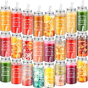 Pickmesh 24 Pcs Employee Appreciation Gifts Bulk Plastic Cups with Lids and Straws 13.5 oz Inspirational Reusable Coffee Cups Christmas Thank You Tumblers with Lids Straws for Staff Coworker Teacher