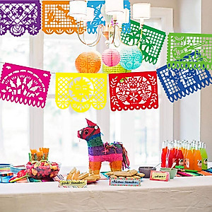 DomeStar Mexican Party Banner, 18 Feet Plastic Fiesta Banner Cinco de Mayo Dia De Los Muertos Decor Day of The Dead Papel Picado Decorations Mexican Fiesta Garland for Mexican Party Supplies