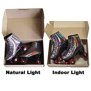 JajaHoho Roller Skates for Women and Men, Holographic High Top Classic Rollerskates, Shiny Double-Row Four Wheels Quad Skates for Girls, Age 8-50 Indoor & Outdoor (Size 6, Golden Black)