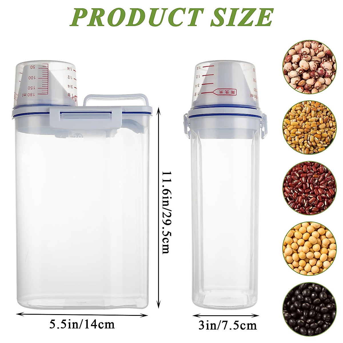 AKOLAFE 4 Pack Flour Container 5LB Pantry Food Storage Containers with Lids Airtight & Measuring Cup Small Air Tight Rice Holder Bin Plastic Cereal Grain Dispenser Kitchen for Sugar Dry Goods Pet Food