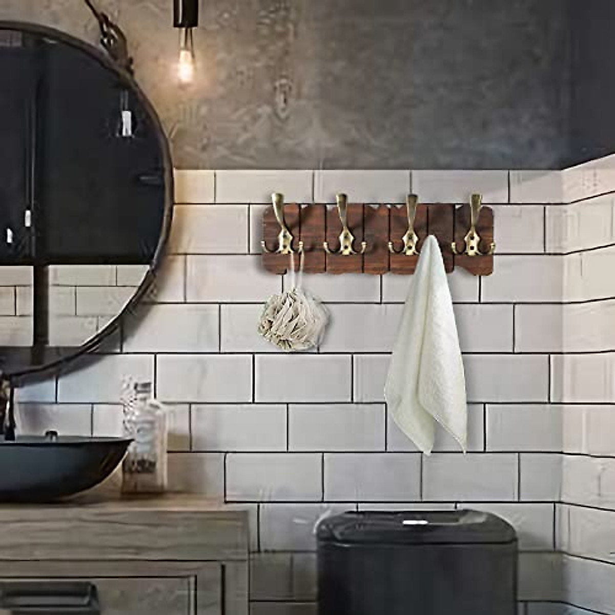 sfycc Coat Hook, Hook Rack, Wall Hook Rack, 4 Tri Hooks, Metal Clothes Hook, Rustic Coat Rack for Entryway Bathroom Bedroom Kitchen(1-Pack)