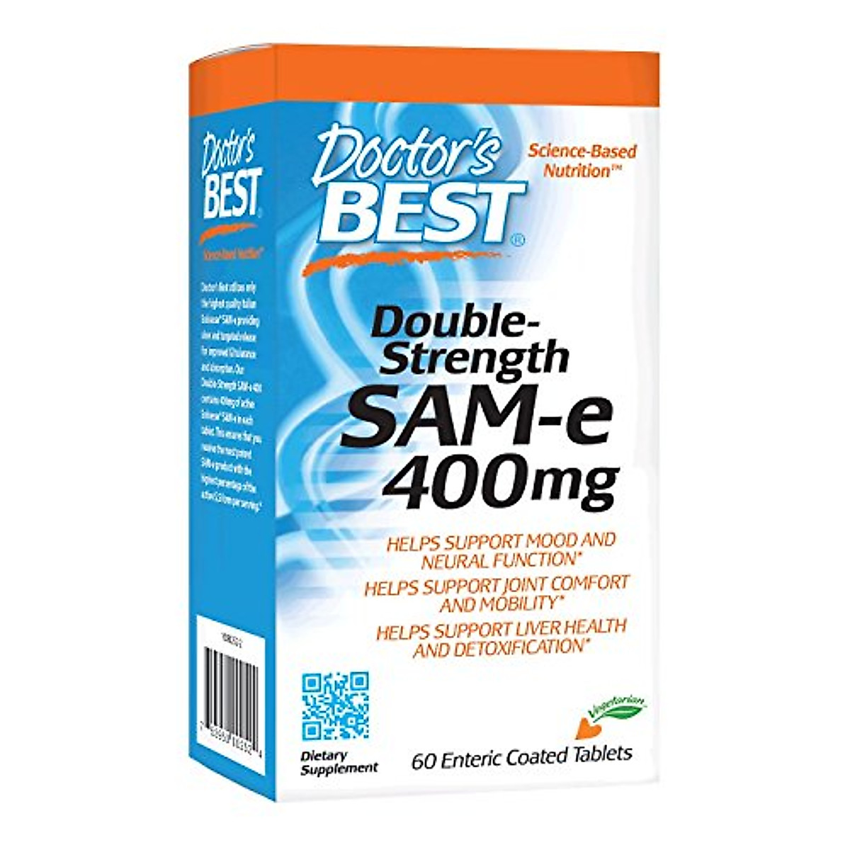 Doctor's Best SAM-e 400 mg, Vegan, Gluten Free, Soy Free, Mood and Joint Support, 60 Enteric Coated Tablets