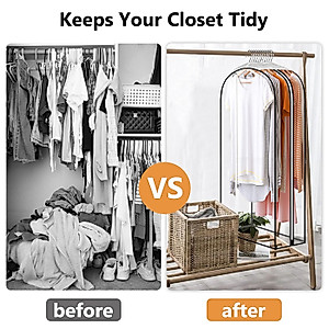ANBOO 60" Long Garment Bags for Hanging Clothes, 10" Gusseted Waterproof All Clear Garment Bags for Storage, Hanging Garment Bag with Smooth Side Zipper for Shirts, Coat, Jacket, Dresses, 4 Pcs
