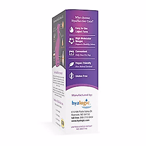 Cat Joint Supplement, Hyalogic Hyaluronic Acid Cat Supplements– 30-60 Day Supply, 1oz HA, Cartilage Supplement, Hip & Joint Supplement - Cat Health Supplies, W/ No Fuss Liquid Dropper