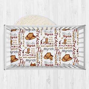 Personalized Cowboy Baby Crib Sheets with Name, Custom Monogram Western Fitted Crib Bedding Sheets for Baby Boys Girls, Mini Crib Sheet, Crib Mattress Sheets, Name Crib Sheets, Pack and Play Sheets