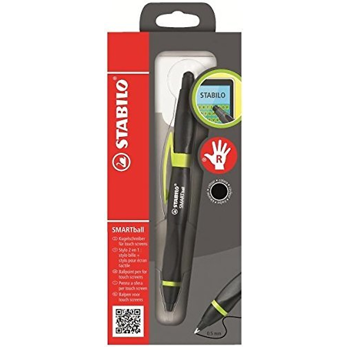 Stabilo Smartball Right Hand Pointball Pen Black Ink Kiwi , Multicolored