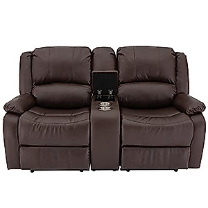 RecPro Charles Collection | 67" Double Recliner RV Sofa & Console | RV Zero Wall Loveseat | Wall Hugger Recliner | RV Theater Seating | RV Furniture | RV Living Room (Slideout) Furniture | Mahogany