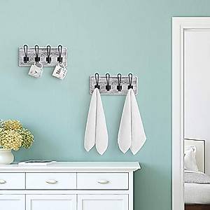 Key Holder for Wall Set of 2, Wall Mounted Coat Racks Wood Rustic Hat Holder with 4 Hooks, Towel Hook Hanger for Entryway Living Room Bedroom Kitchen Bathroom (Gray White)