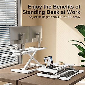 JYLH JOYSEEKER Standing Desk Converter 30 Inches Sit Stand Desk Riser, Height Adjustable Sit Stand Desktop Riser Workstation for Home Office with Keyboard Tray for Laptop, White