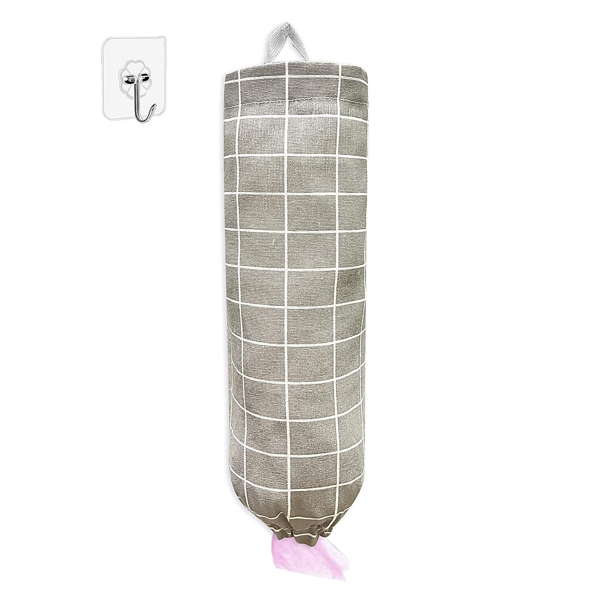 SYIPO Plastic Bag Holder, Reusable Grocery Bag Organizer, Wall Mount, Plaid Grey, 1 Pack, 15.7in x 9.8in