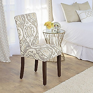 HomePop Parsons Classic Upholstered Accent Dining Chair, Set of 2, Taupe and Cream Medallion