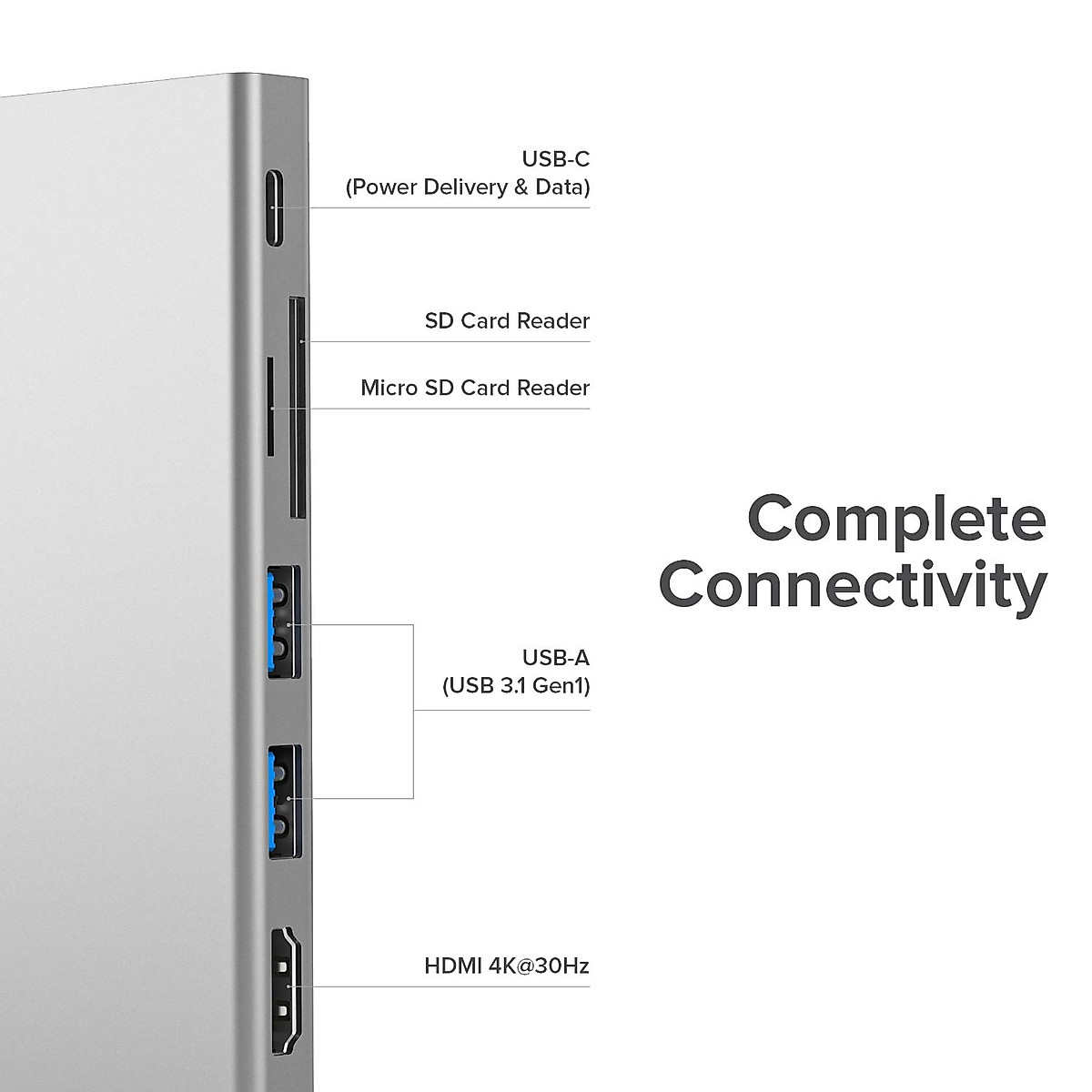 ALOGIC USB C Hub, 6-in-1 Hub,4K HDMI,2 USB 3.01 USB C with Data & 100W Laptop Charging,Micro/SD Card Reader,Dock Uni, for MacBook Pro/Air(Thunderbolt 3 Compatible),iPad Pro, XPS and More (Silver)