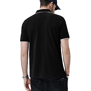 Aiyino Men's Muscle V Neck Polo Shirts Slim Fit Short Sleeve Cotton Golf T-Shirts Ribbed Knit Soft Tees Black-Large