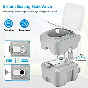 YITAHOME Portable Toilet Camping Porta Potty with Carry Bag and Hand Sprayer, 5.28 Gallon Leak-Proof Indoor Outdoor Toilet with Level Indicator, Handle Pump, for RV Travel, Boat and Trips