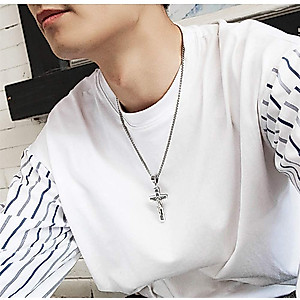 JTTBIGV Catholic Jesus Christ on INRI Cross Crucifix Gold Silver Tone stainless steel Pendant Necklace 24" Chain