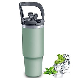 ZHZHLED 30 oz Tumbler with Handle, Vacuum Insulated Water Bottle with 2-in-1 Lid and Straw, Double Wall Stainless Steel Coffee Cup Travel Mug Leak Proof Flip, Cold for 12 Hours Iced for 24 Hours