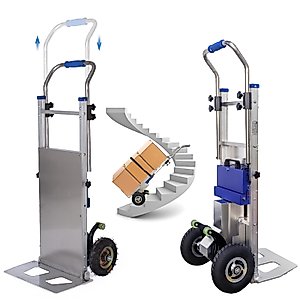 ZLPOWER Electric Stair Climbing Hand Trucks Heavy Duty Dolly Cart for Moving 440lb Max Capacity Power Folding Furniture Climber Trolley Motor Battery Powered for Family Removal (Silver-Model A)