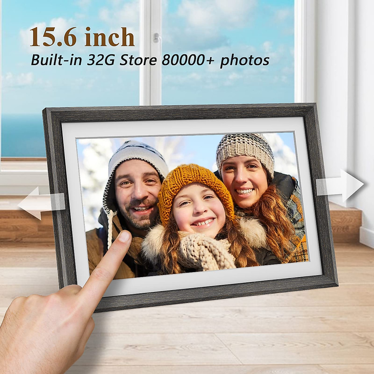 FRAMEO 15.6 Inch 32GB WiFi Digital Photo Frame 1920 * 1080 IPS FHD Touch Screen Smart Digital Picture Frame, Wall Mountable, Auto-Rotate, Share Moments Instantly via Frameo App from Anywhere