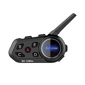 EuroFone S6 Motorcycle Helmet Bluetooth Intercom Headset, Intercomunicador para Casco De Moto, 2 Riders 1200m 6 Riders 6km, 2 People Real-time Talk, CVC Noise Reduction, IP65 Waterproof（1Pack）