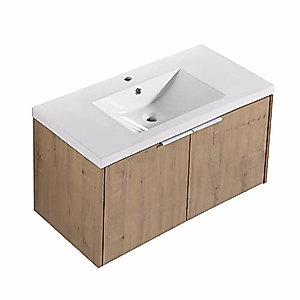Lifeand Cabinet with Sink,Soft Close Doors,Float Wall-Mounting Design for Small Bathroom, 30'', Oak
