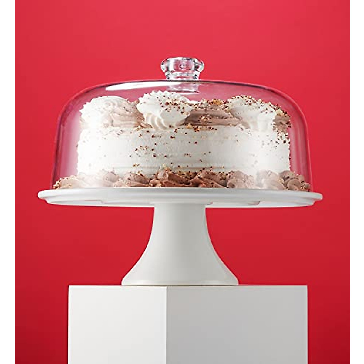 Godinger Cake Stand, Ceramic Footed Cake Plate Server with Shatterproof Acrylic Dome Lid
