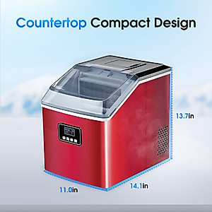 FREE VILLAGE Ice Maker Machine Countertop, 40Lbs/24H, Auto Self-Cleaning, 24pcs Ice Cube in 13 Mins, Portable Compact Ice Cube Maker, with Ice Scoop & Basket, Ideal for Home/Kitchen/Office/Bar, Red