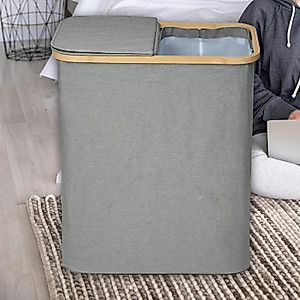 Werduoland 140L Double Laundry Hamper with Lid Divided Laundry Hamper Large Laundry Basket 2 Section Laundry Hamper with Removable Bag Dual Hampers for Laundry Double Sided Hamper for Bathroom (Grey)