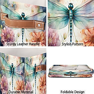 Tablerazzi Floral Dragonfly Cube Storage Bin, 13 Inch Collapsible Fabric Storage Cube Bin, Foldable Cube Baskets for Shelf, Closet, Organizer