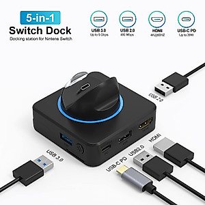Kkf Switch Dock, 4K HDMI Nintendo Switch Docking Station for TV/Switch OLED，Portable Nintendo Switch TV Adapter Charging Dock with USB 3.0 2.0- Requires More Than 35W Charging No Cables (Black -1)